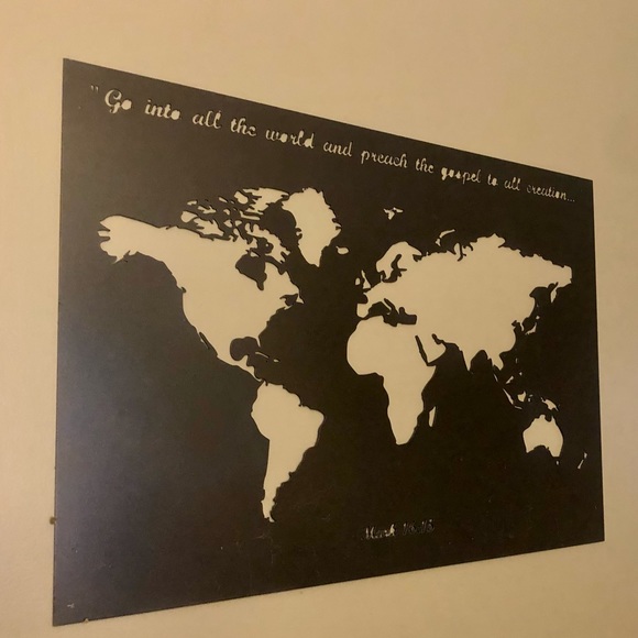 Wall Decor | Metal Laser Cut World Map With Great Commission Bible ...